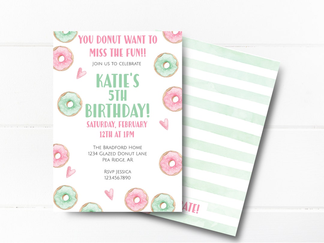 Donut Printable Birthday Invitation, Editable Donut Birthday Party ...