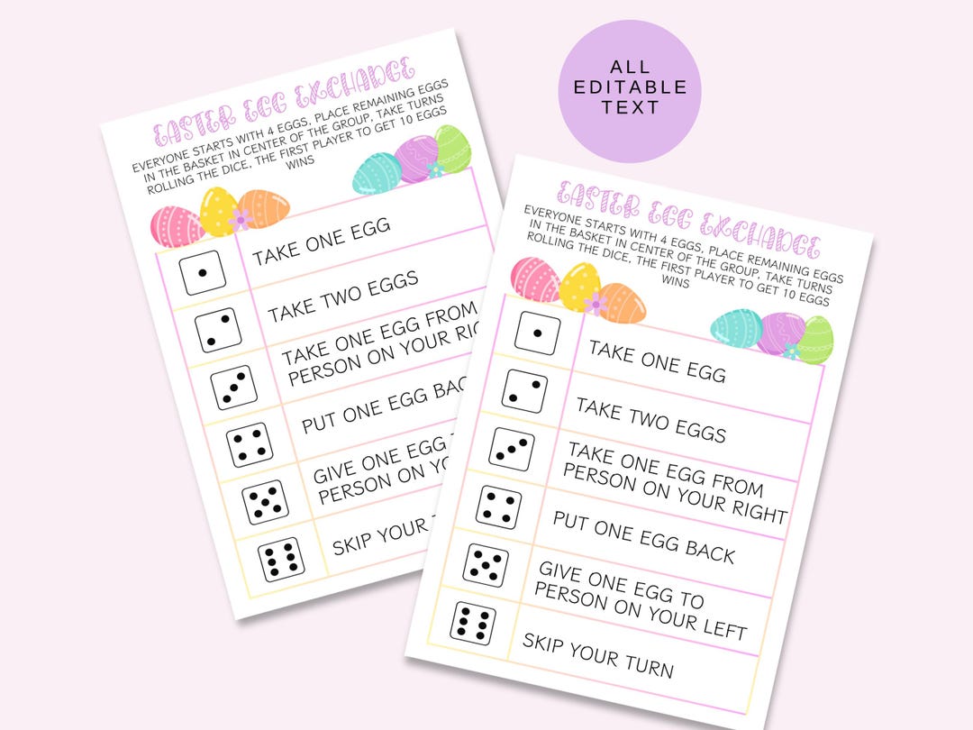 Kids Easter Egg Dice Game, Easter Egg Exchange Game Card, Easter Egg ...
