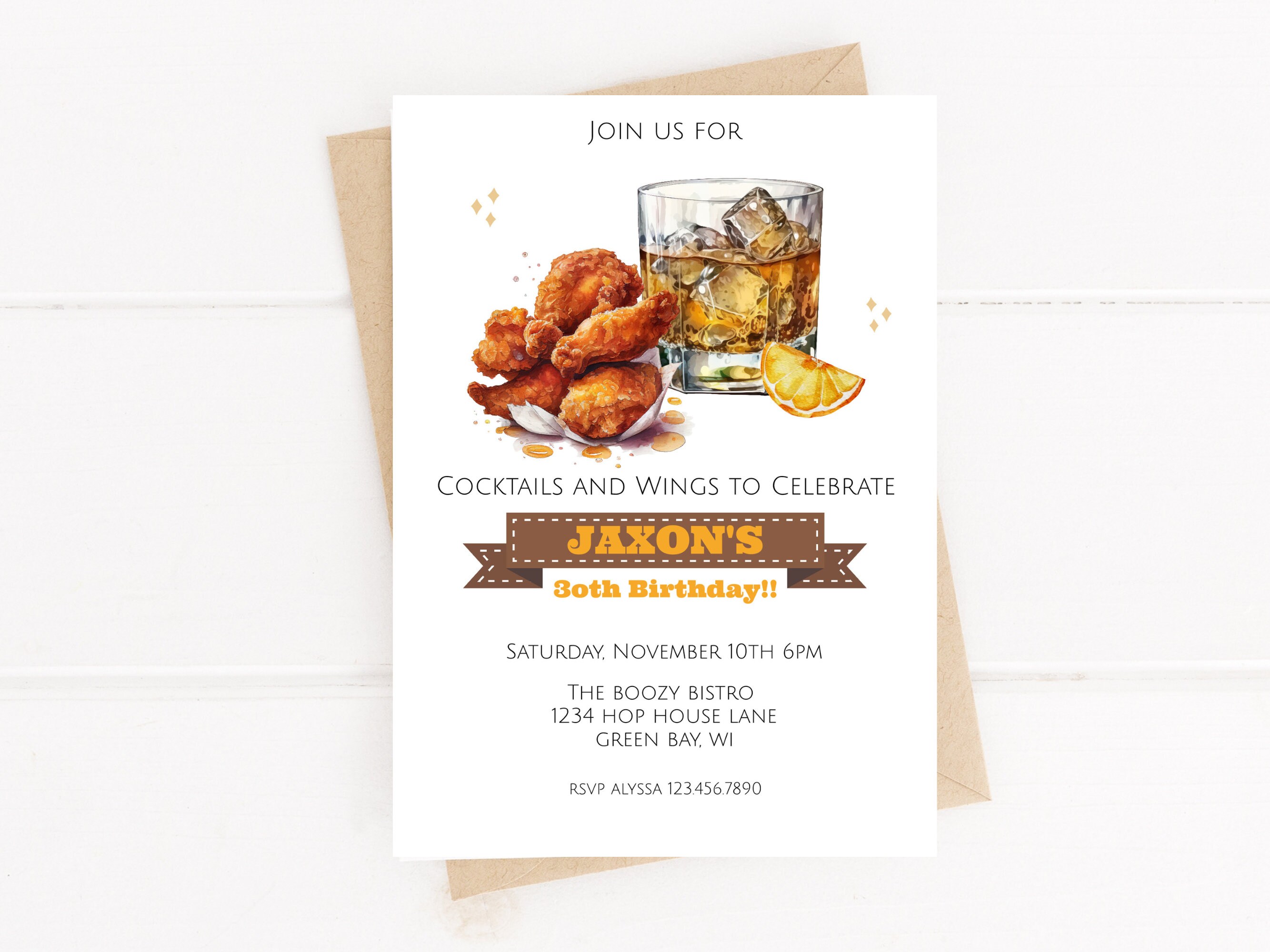 Whiskey & Wings Birthday Invitation/ Printable Cocktails - Etsy