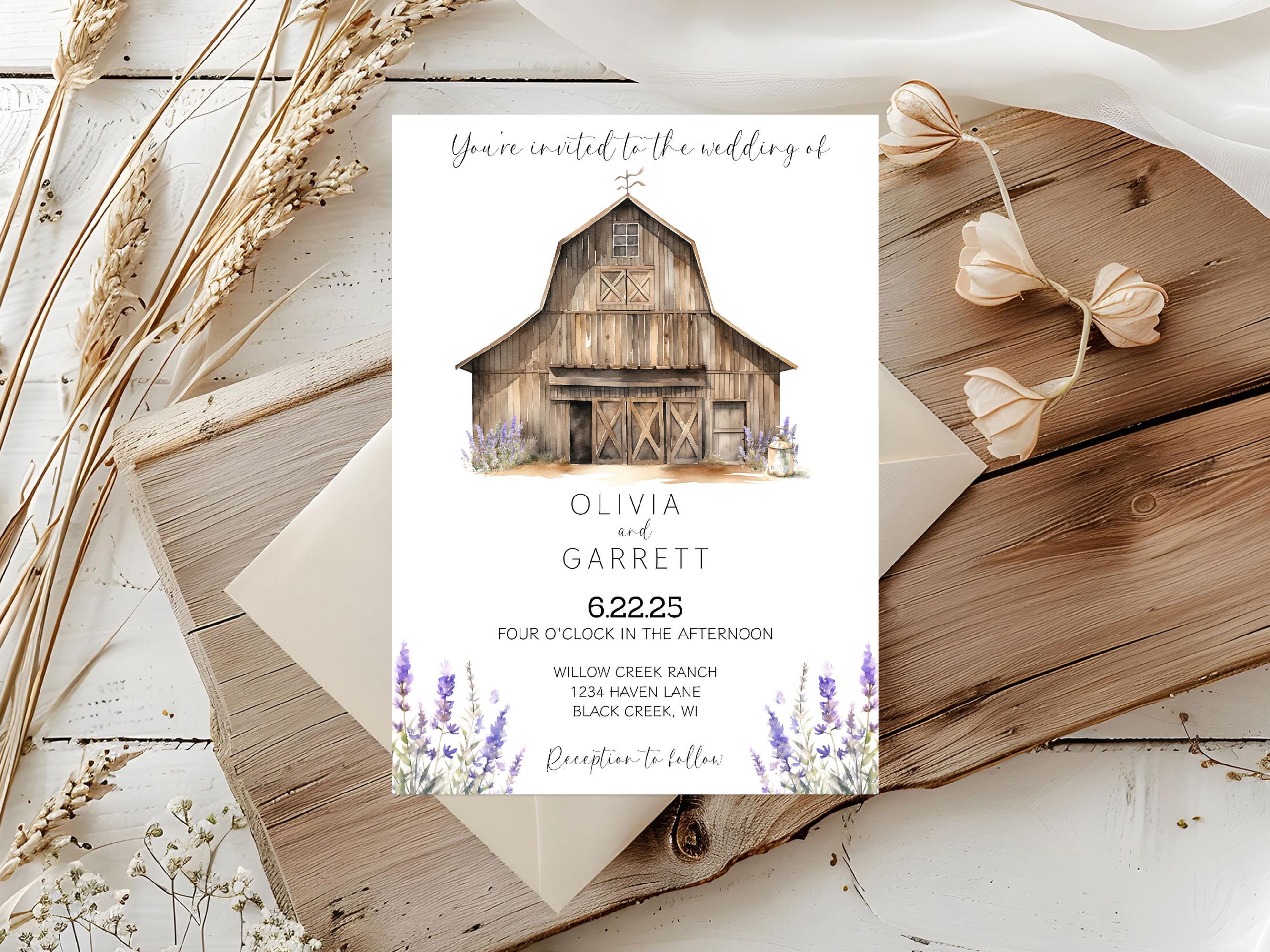 Rustic Barn Wedding Invitation, Printable Country Wedding Invite, Wood ...