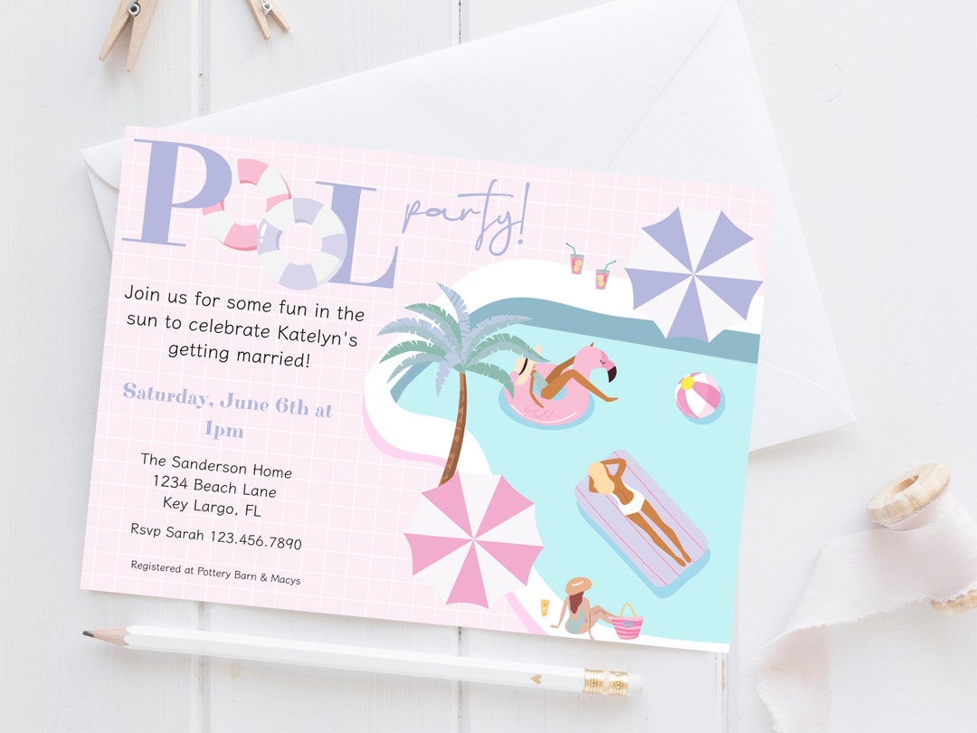 Pool Party Bridal Shower Invite, Editable Summer Pool Party Invitation ...