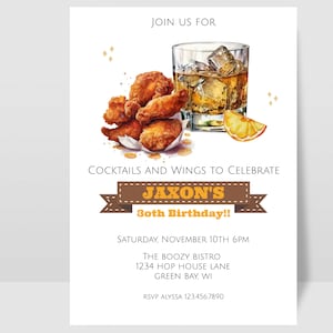 Whiskey & Wings Birthday Invitation/ Printable Cocktails - Etsy