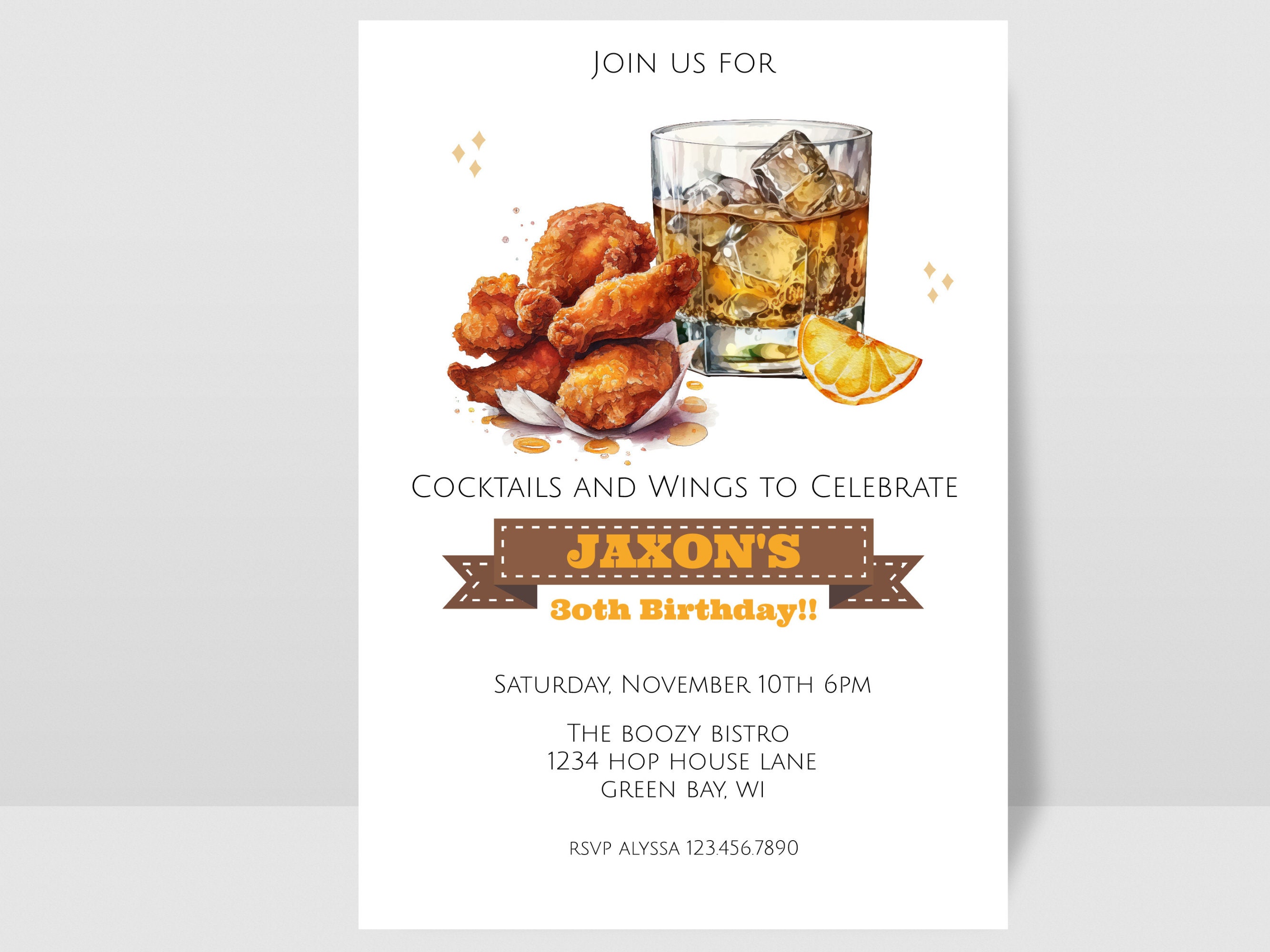 Whiskey & Wings Birthday Invitation/ Printable Cocktails - Etsy