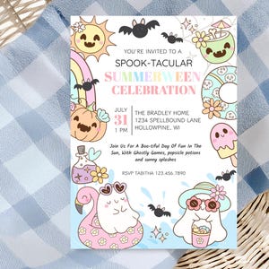 Spooky Summerween Party Invite, Pastel Ghost Theme, Kids Pool Splash ...