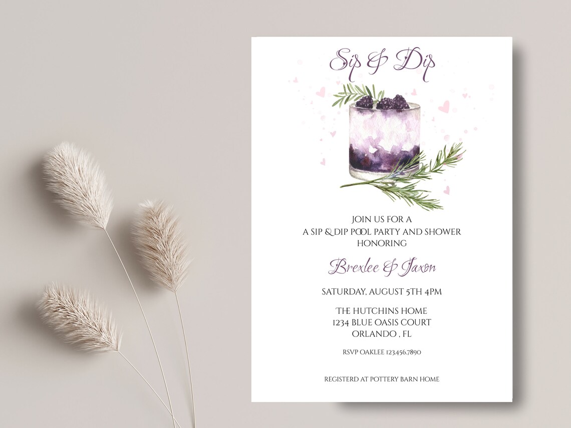 Sip & Dip Couples Pool Party/ Birthday Party Invitation/ Pool Party ...