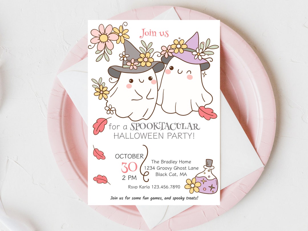 Groovy Ghost Halloween Invitation, Kids Halloween Party Invite, Hippie ...