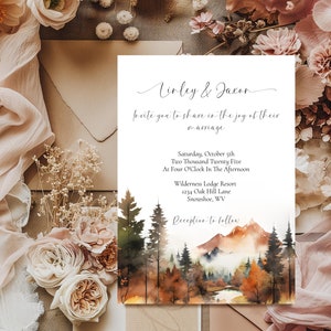 Fall Mountain Wedding Invitation, Autumn Colors Theme, Rustic Mountain ...