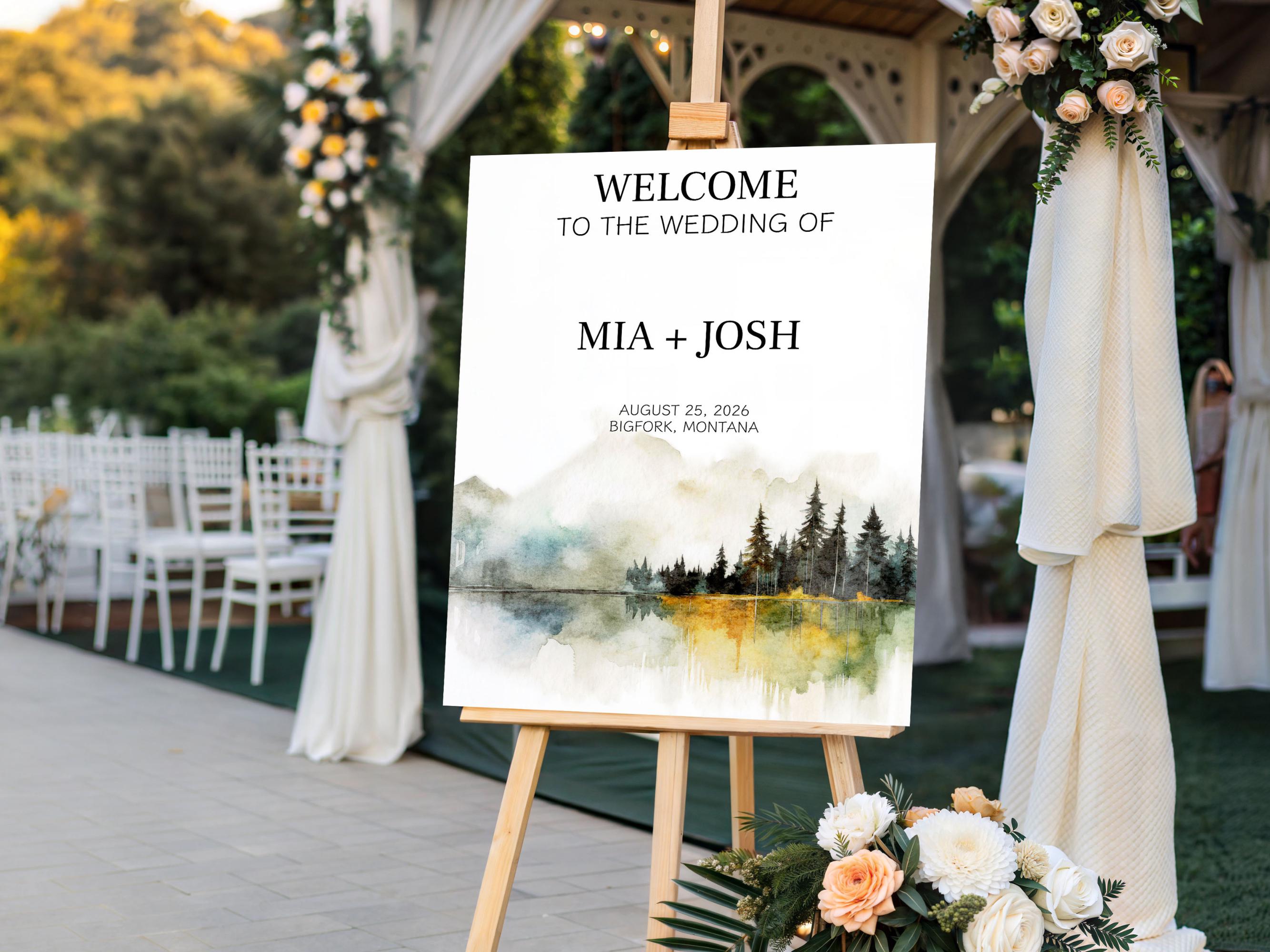 Mountain Lake Welcome Sign, Printable Wedding Rustic Lake, Wedding ...
