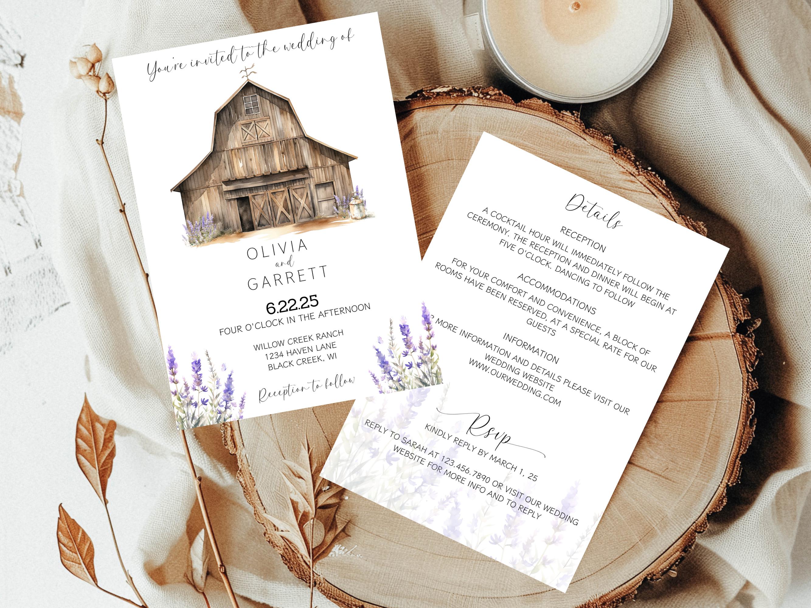 Rustic Barn Wedding Invitation, Printable Country Wedding Invite, Wood ...