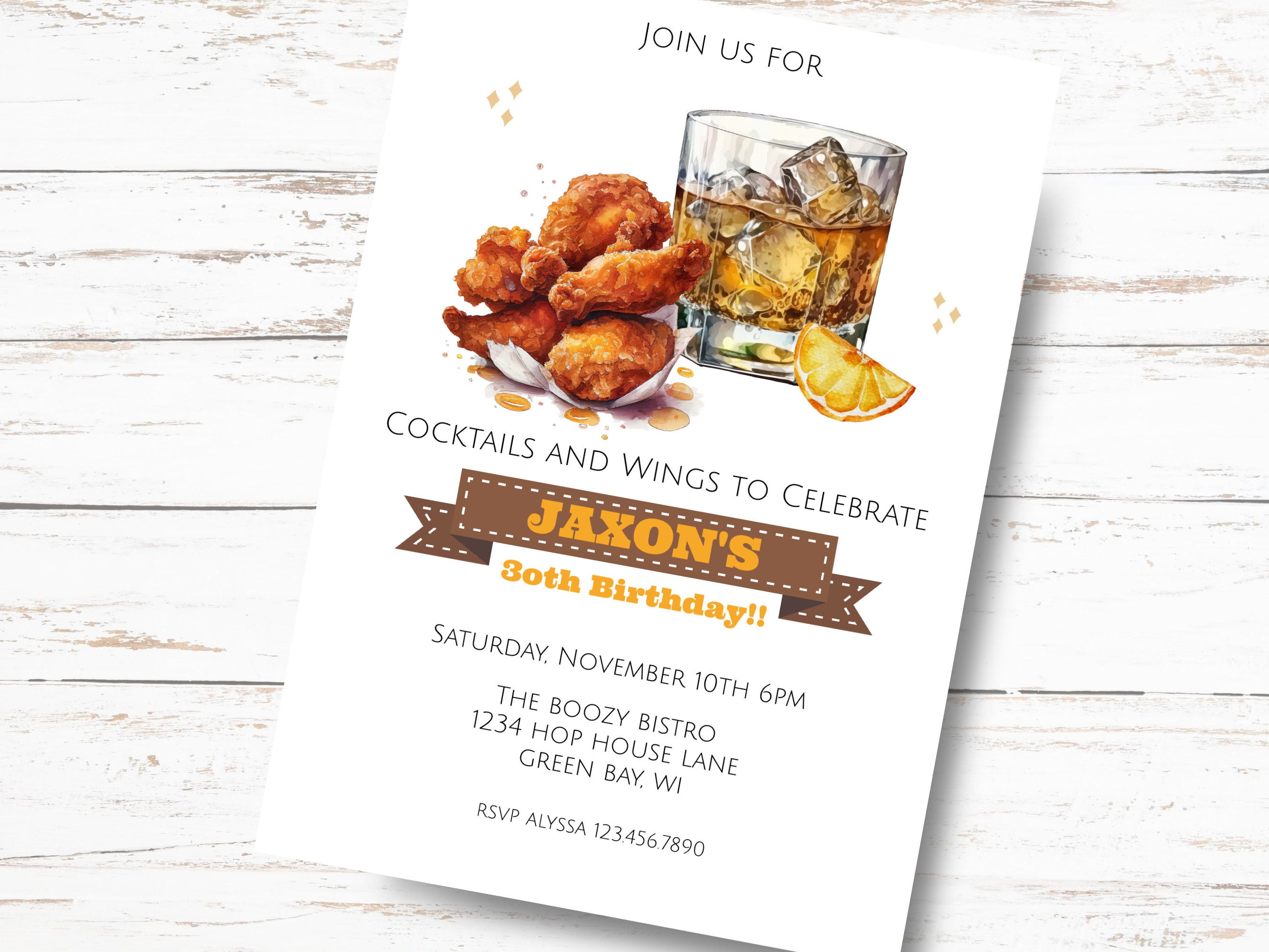 Whiskey & Wings Birthday Invitation/ Printable Cocktails - Etsy