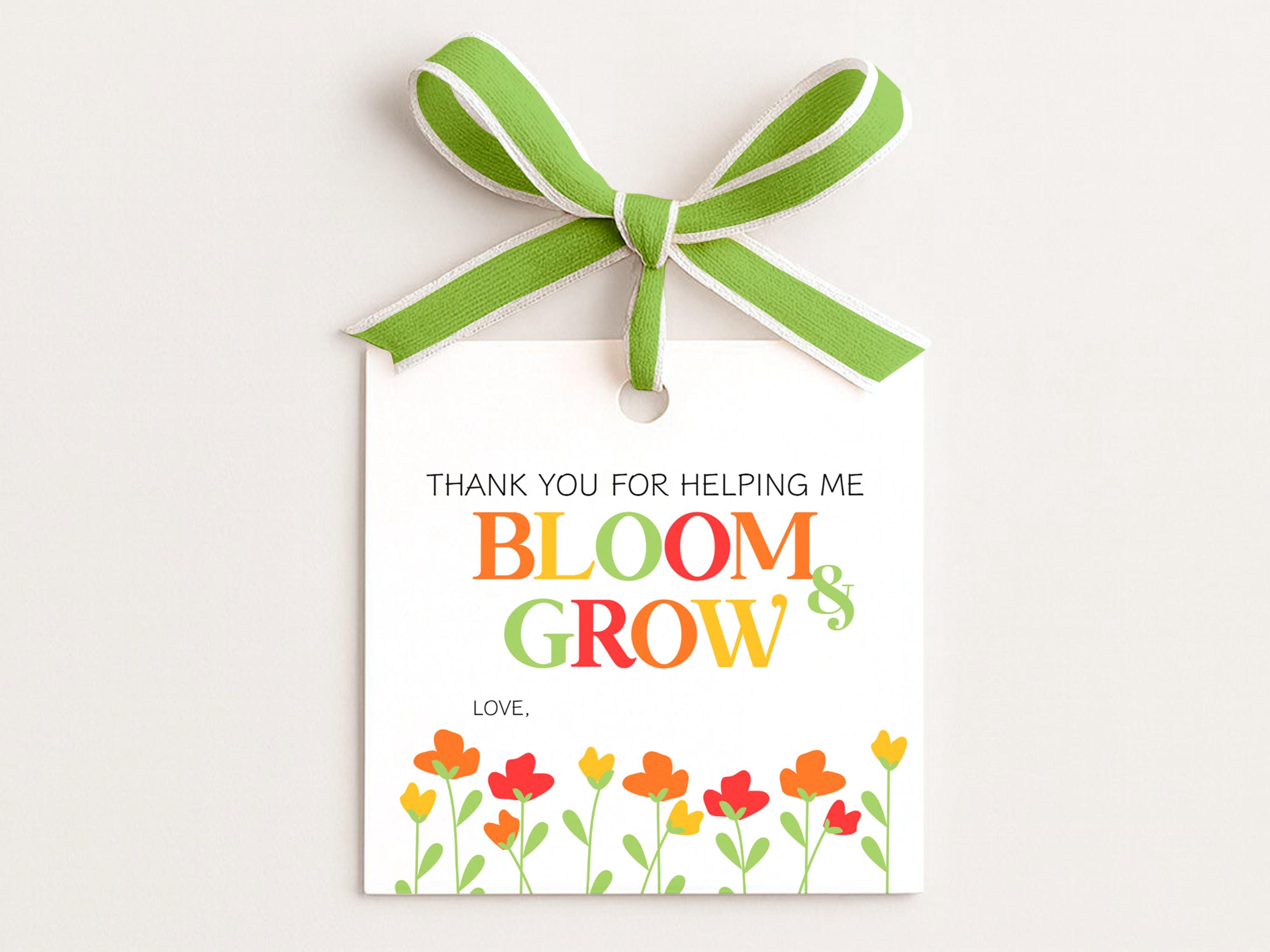 Teacher Appreciation Tag, Editable Bloom & Grow Gift Tag, Thank You for ...