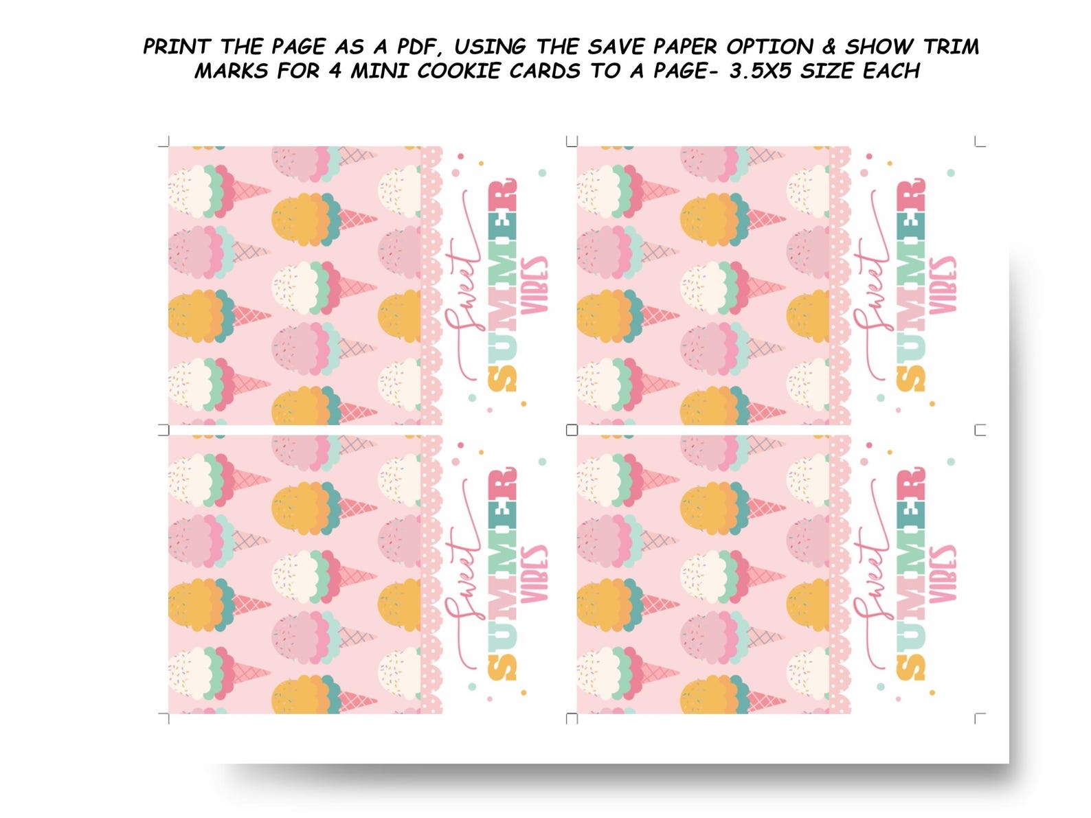 Printable Ice Cream Cookie Card: Summer Mini Cookie Tag (editable ...