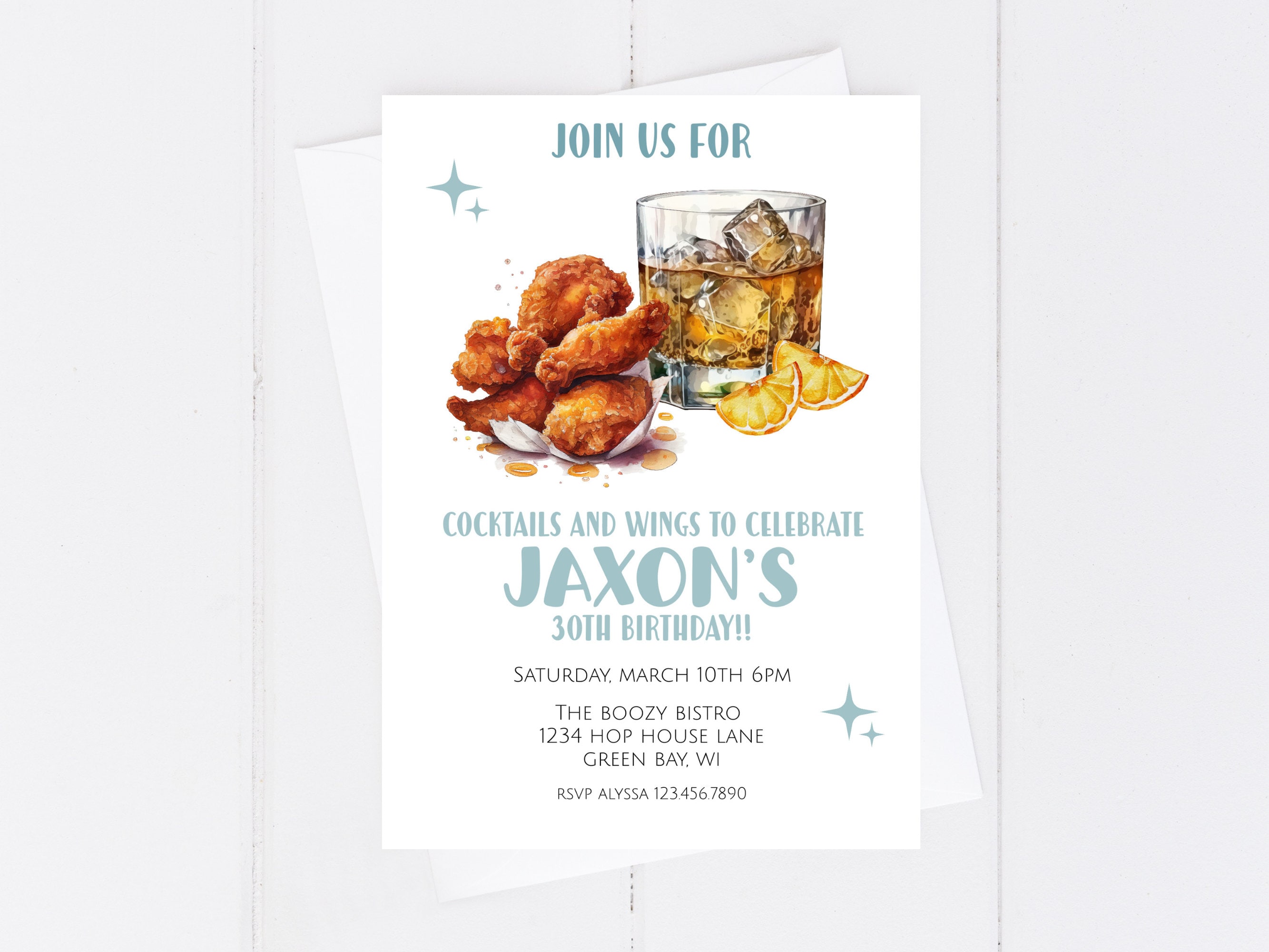 Whiskey & Wings Birthday Invitation, Printable Cocktail Birthday Party ...