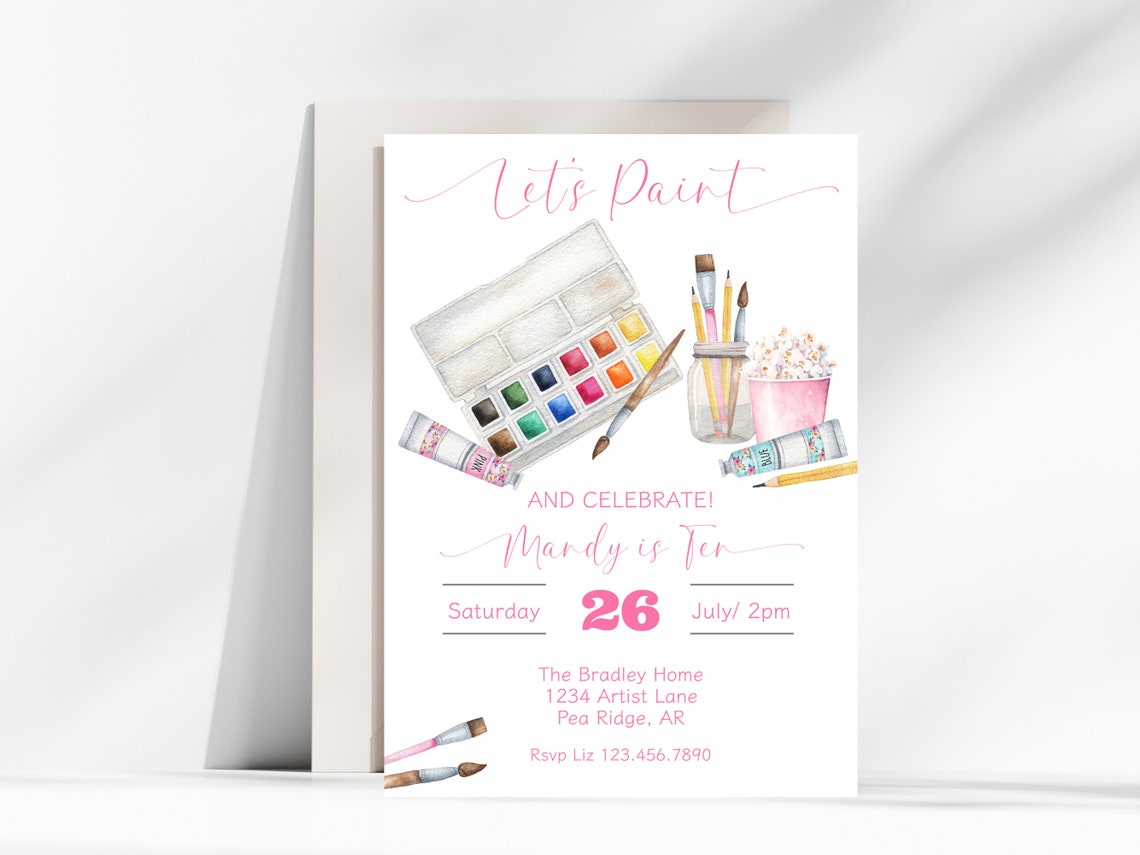 Let's Paint Party Invitation, Printable Art Birthday Party Invite ...