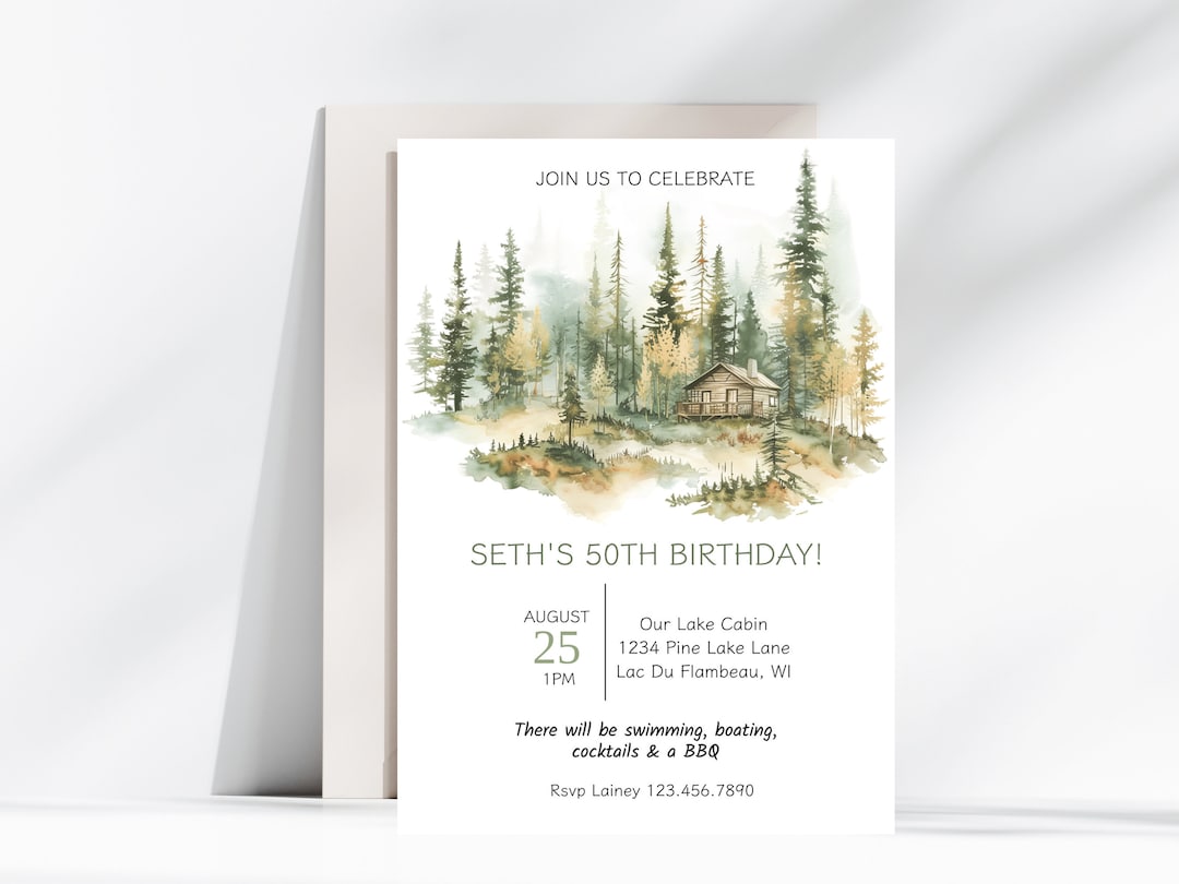 Rustic Cabin Birthday Party, Adult Birthday Party Invite, Cabin Weekend ...