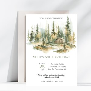 Rustic Cabin Birthday Party, Adult Birthday Party Invite, Cabin Weekend ...