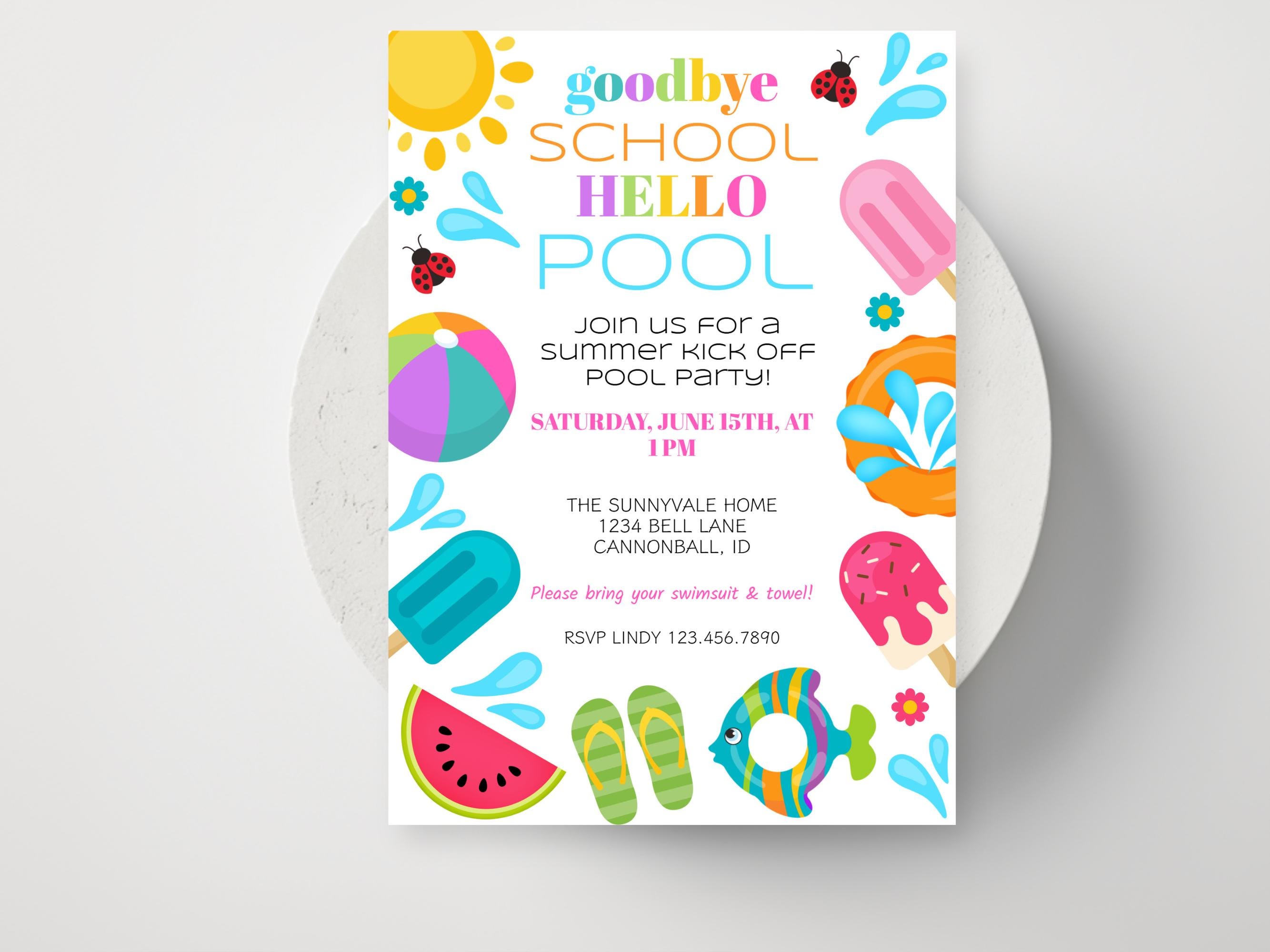 Goodbye School Hello Pool Party Invitation: Summer Kids Swim Party ...