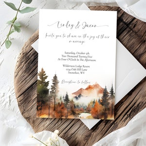 Fall Mountain Wedding Invitation, Autumn Colors Theme, Rustic Mountain ...