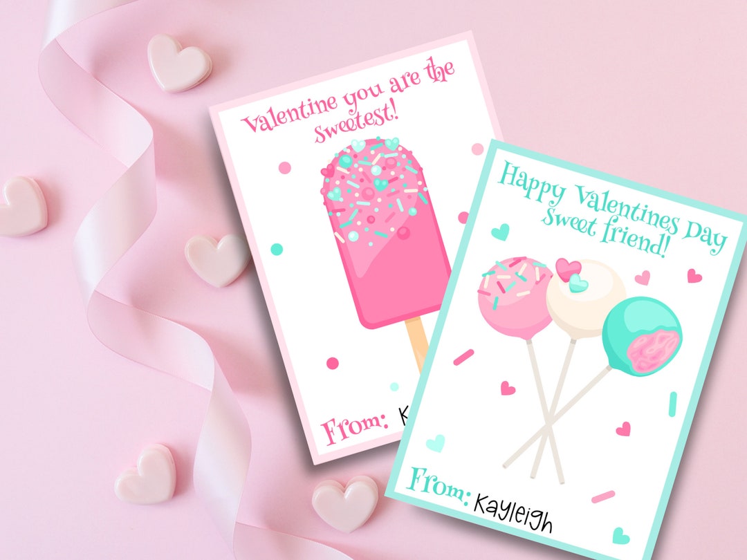 Kids Printable Valentines Day Cards, Editable Cute Cake Pops Valentines ...