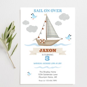 Sailing Birthday Invitation, Printable Boating Birthday Invitation ...