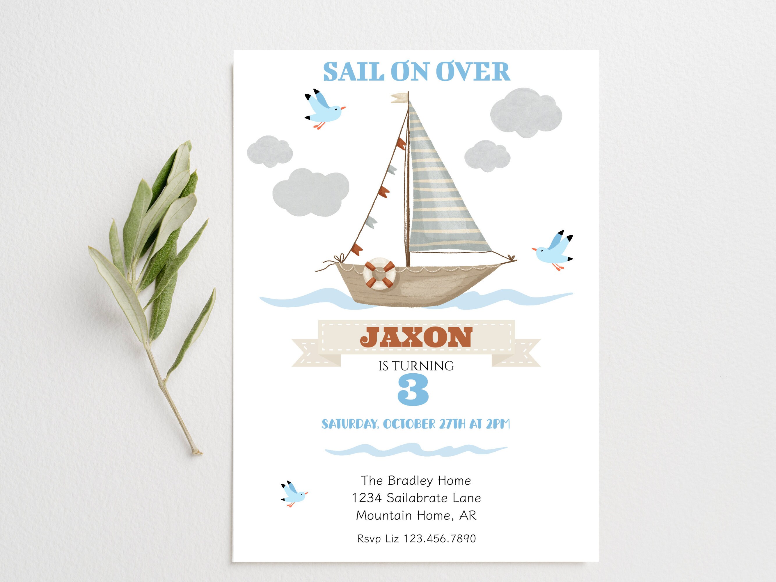 Sailing Birthday Invitation, Printable Boating Birthday Invitation ...