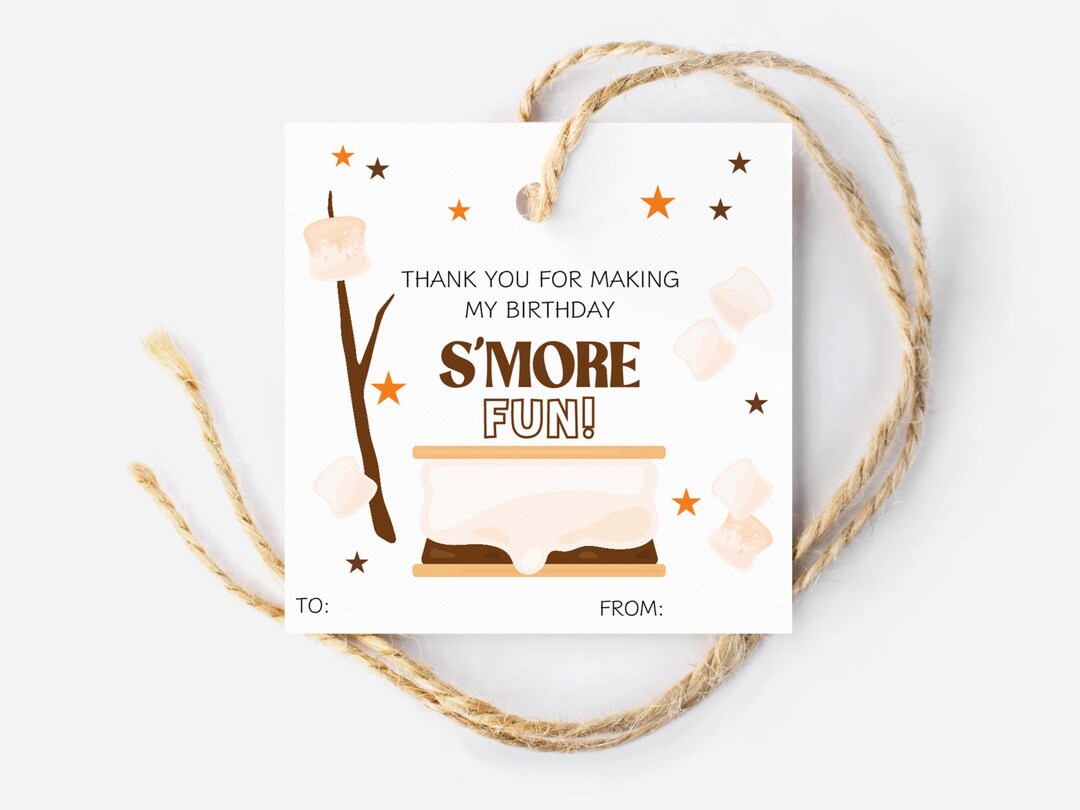 Smores Birthday Favor Tag, Marshmallow Thank You Tag, S'mores Birthday ...