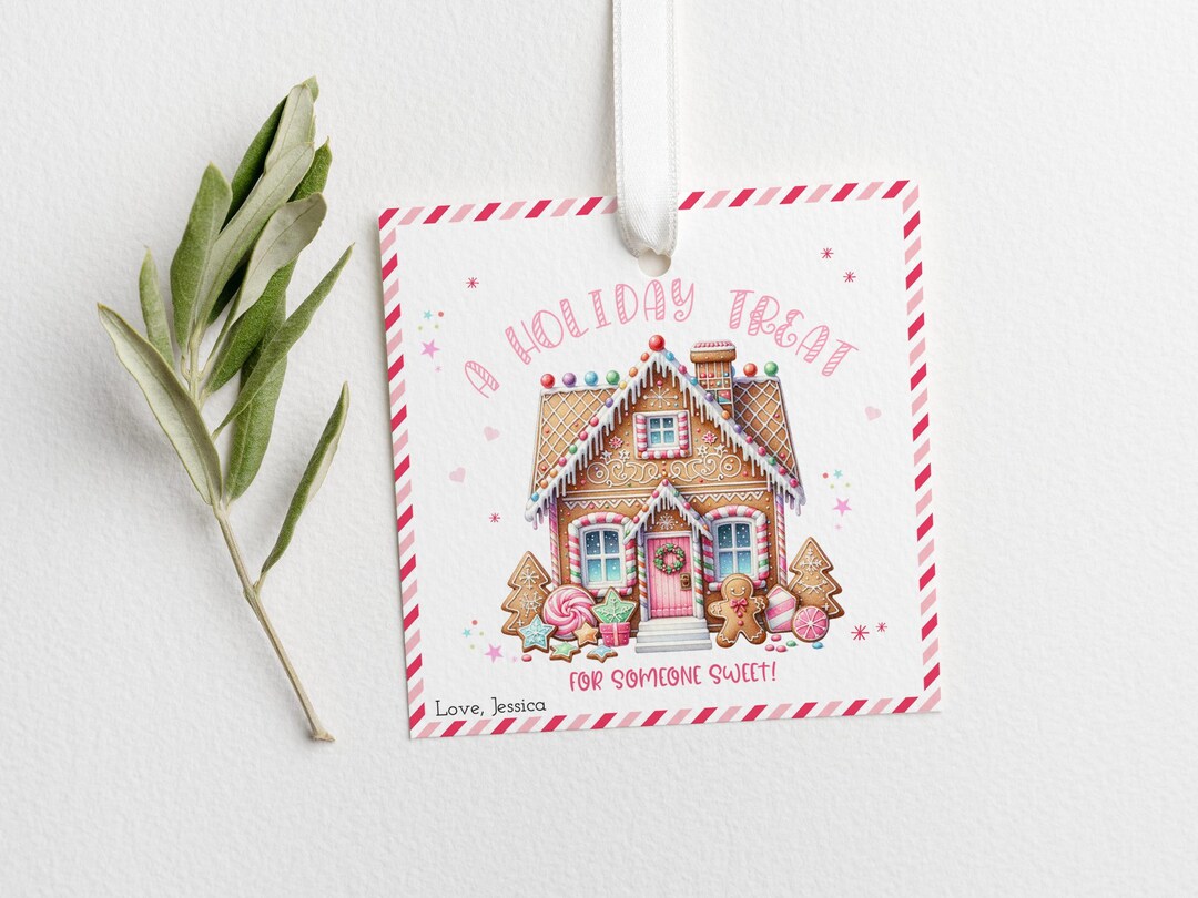 Gingerbread House Favor Tag, Printable Holiday Treat Tag, Christmas ...