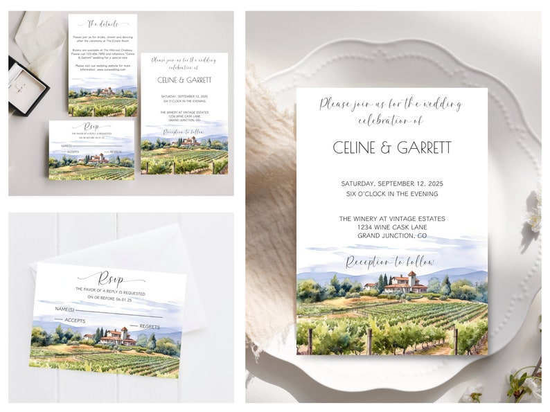 Vineyard Inspired Wedding Invitation Suite, Vineyard Theme Wedding, Wine Country Wedding Set ...