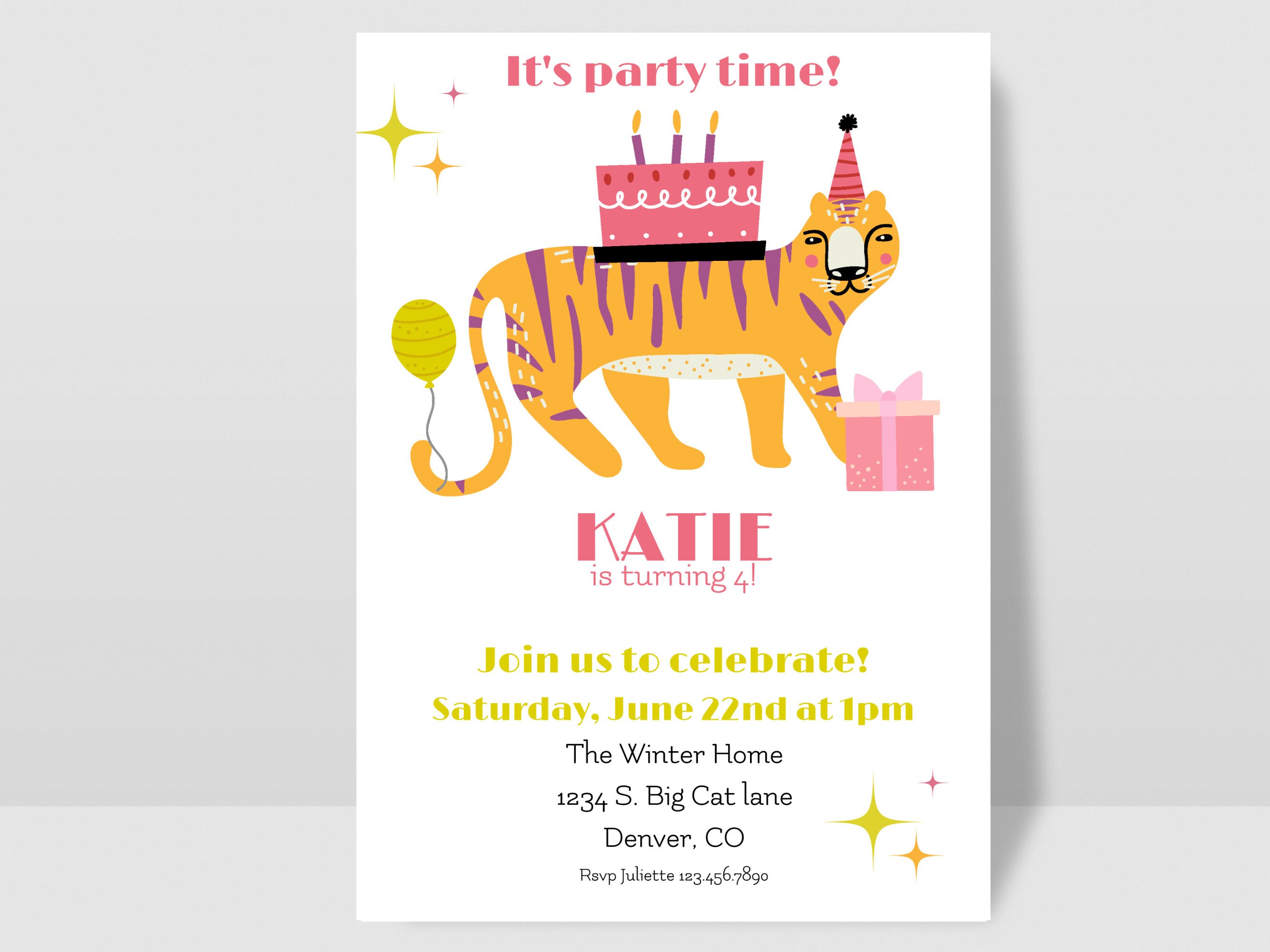 Cute Tiger Birthday Party Invitation, Editable Wild Tiger Birthday ...