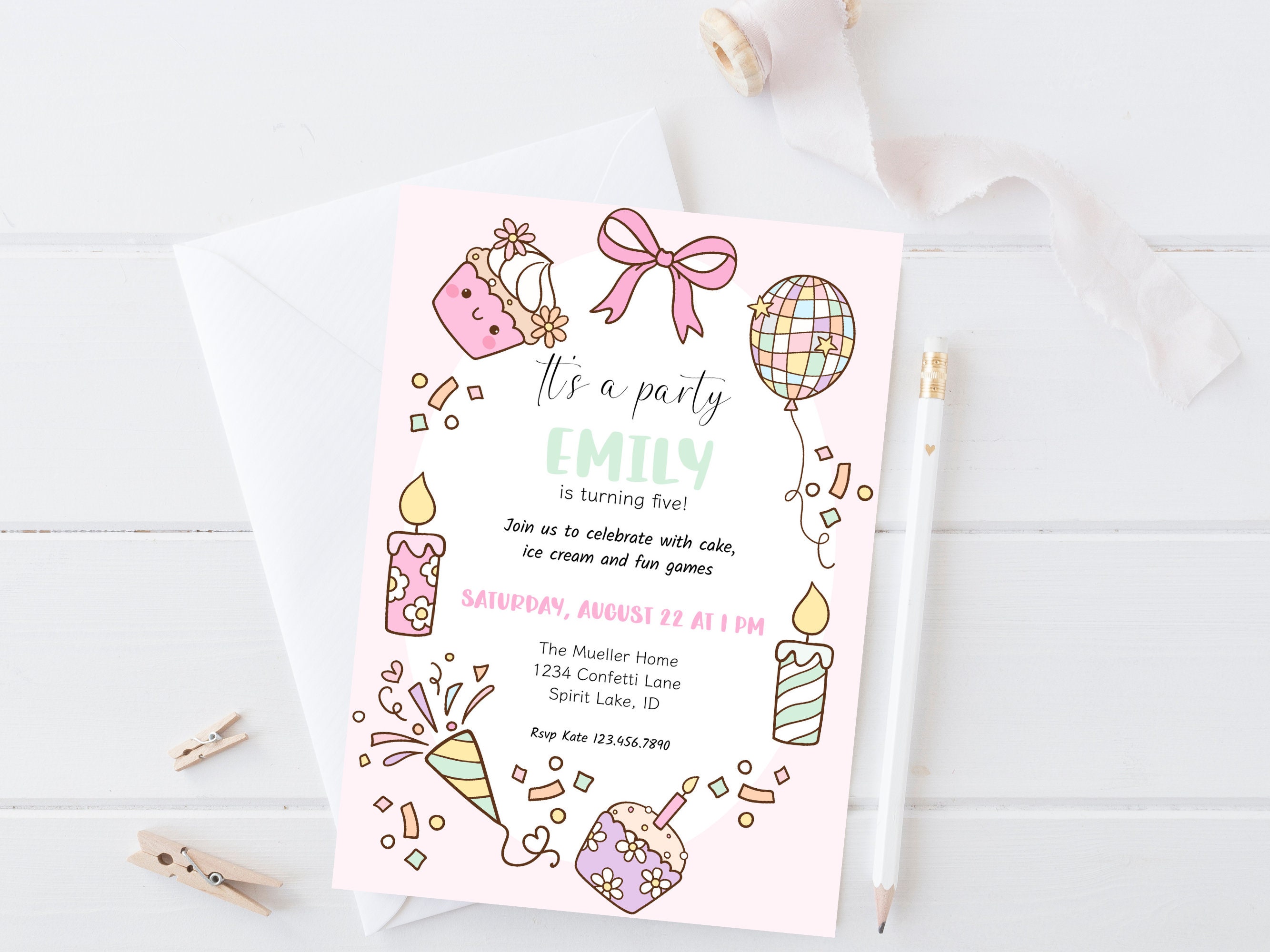 Confetti Birthday Party Invitation, Pastel Party Theme, Birthday ...