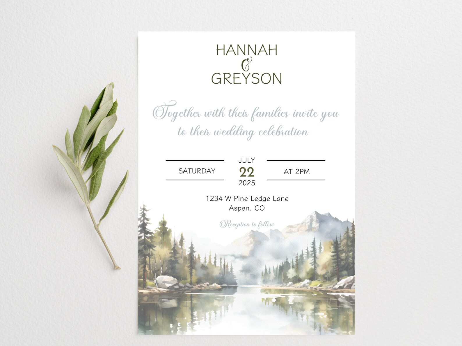 Mountain Wedding Invitation, Editable Serene Outdoor Mountain Wedding ...