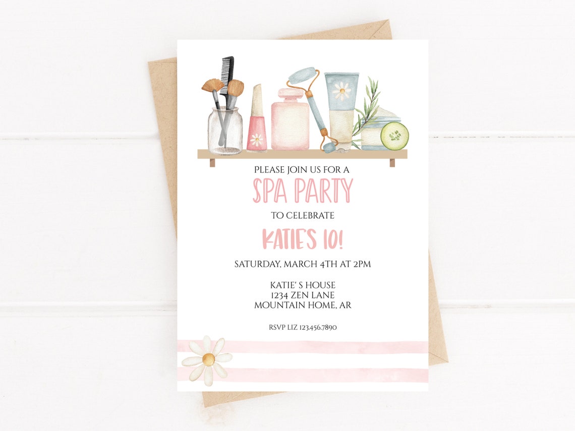 Girls Spa Party Invitation, Editable Spa Party Birthday Invitation ...