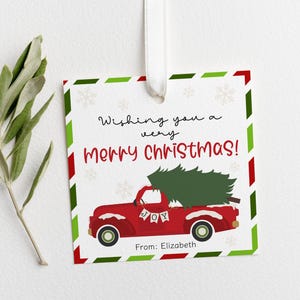 Festive Red Truck Christmas Gift Tags, Christmas Truck Favor Tags ...