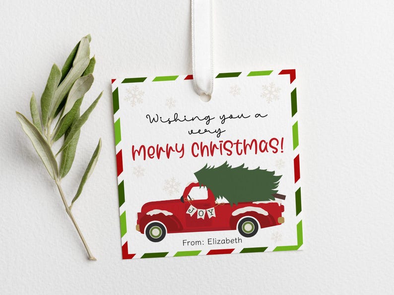 Festive Red Truck Christmas Gift Tags, Christmas Truck Favor Tags ...