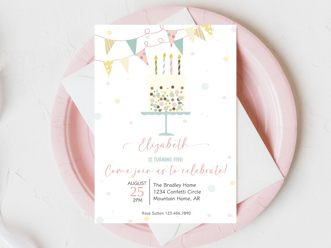 Confetti Cake Party Invitation, Birthday Cake Invitation, Girls ...