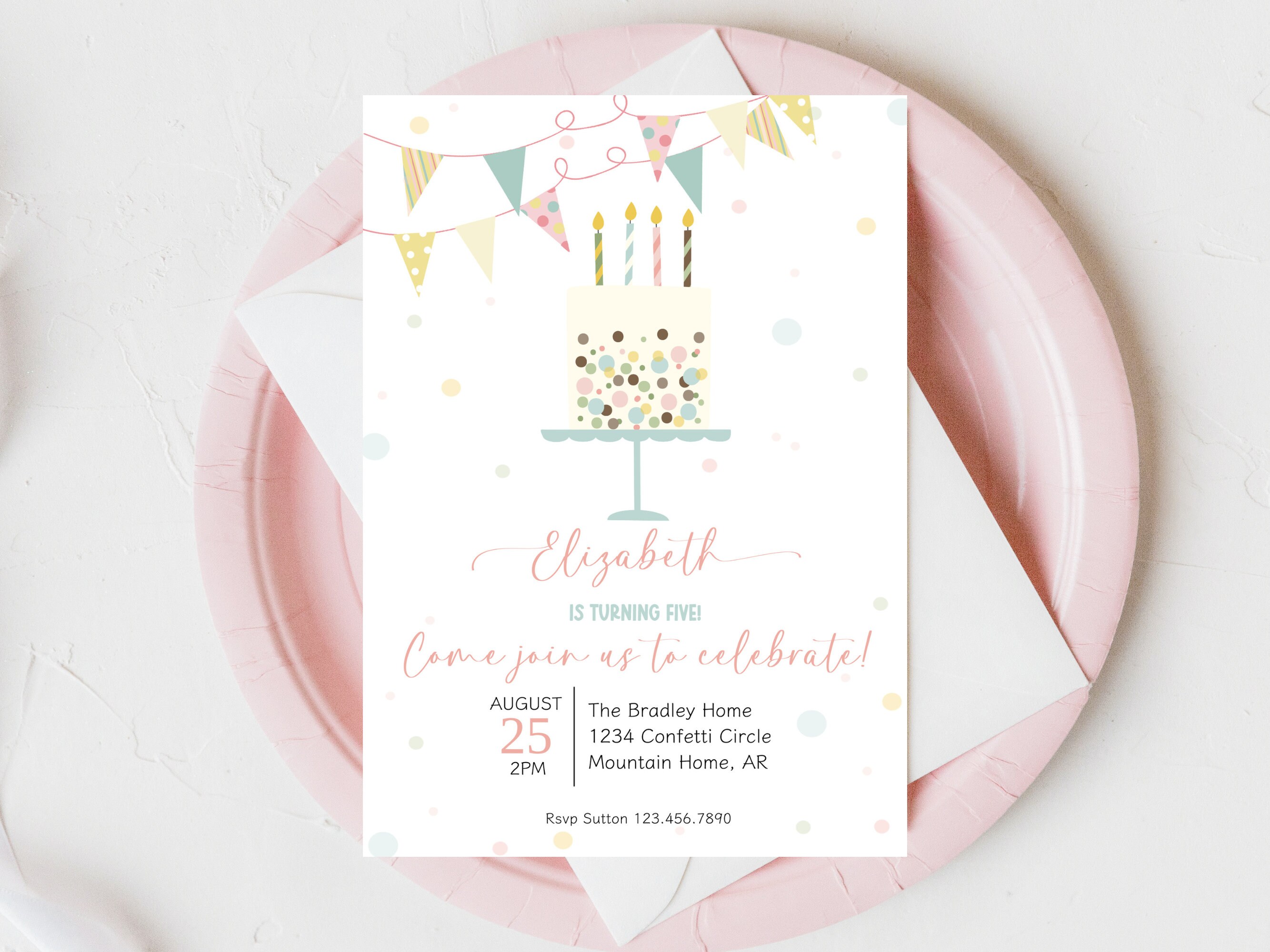 Confetti Cake Party Invitation, Birthday Cake Invitation, Girls ...