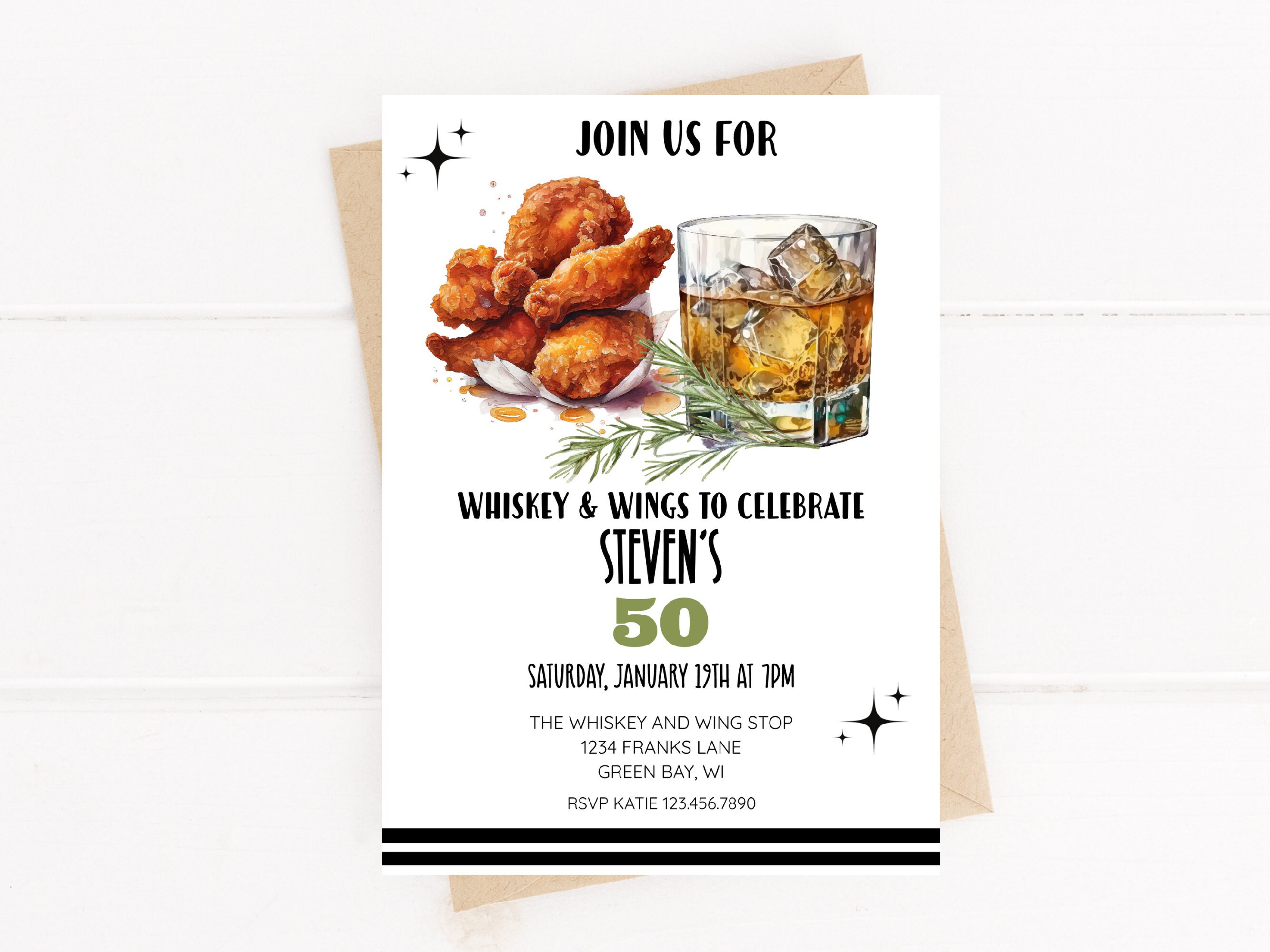 Whiskey & Wings Birthday Party Invitation, Editable Adult Birthday ...