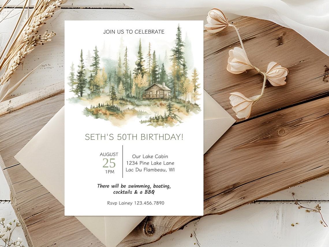 Rustic Cabin Birthday Party, Adult Birthday Party Invite, Cabin Weekend ...