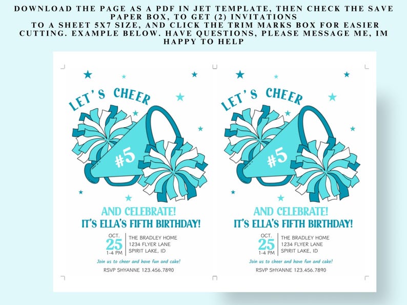 Cheer Birthday Invitation, Pom Poms Party Invite, Let's Cheer ...