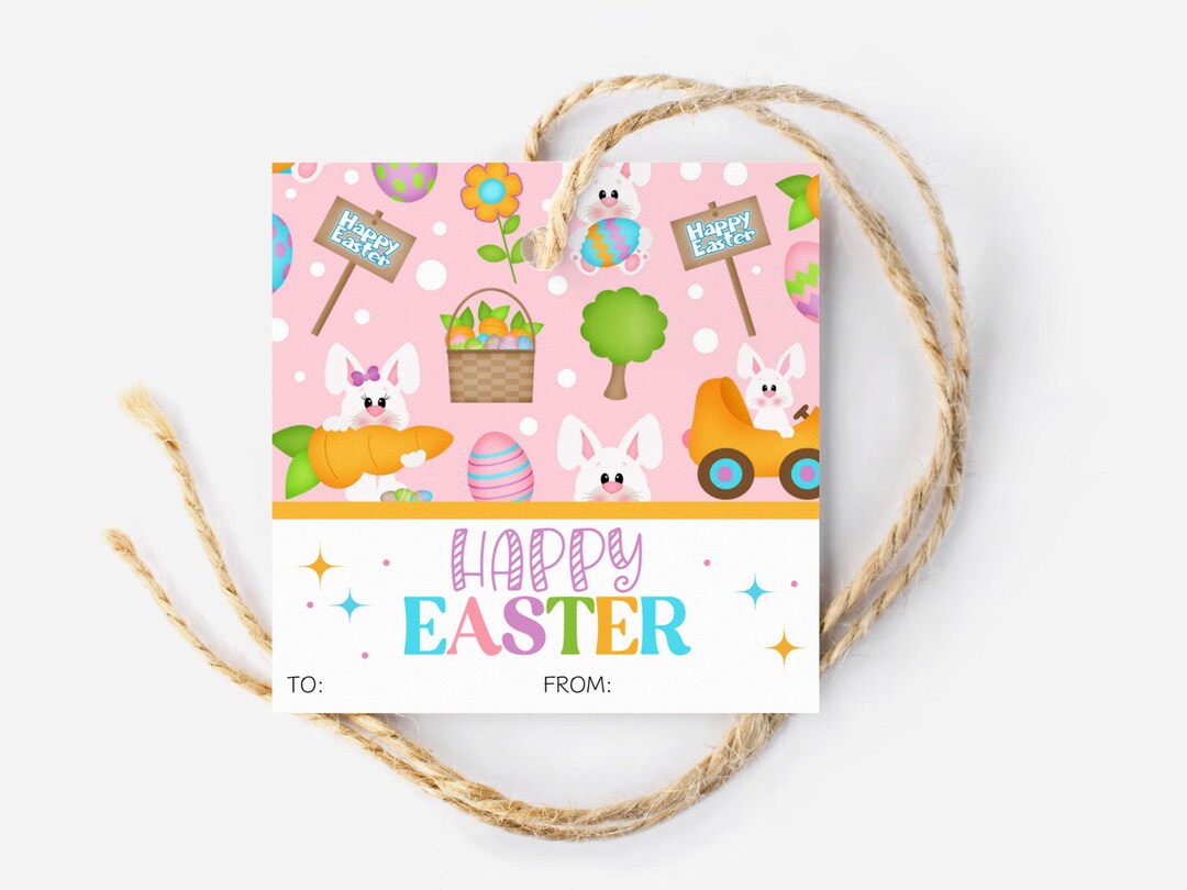 Happy Easter Gift Tag, Printable Favor Tags, Easter Basket Tag, Cute ...