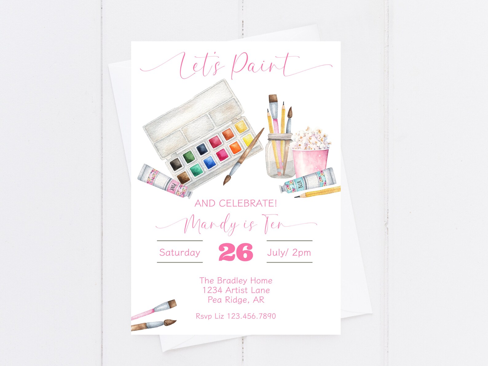 Let's Paint Party Invitation, Printable Art Birthday Party Invite ...