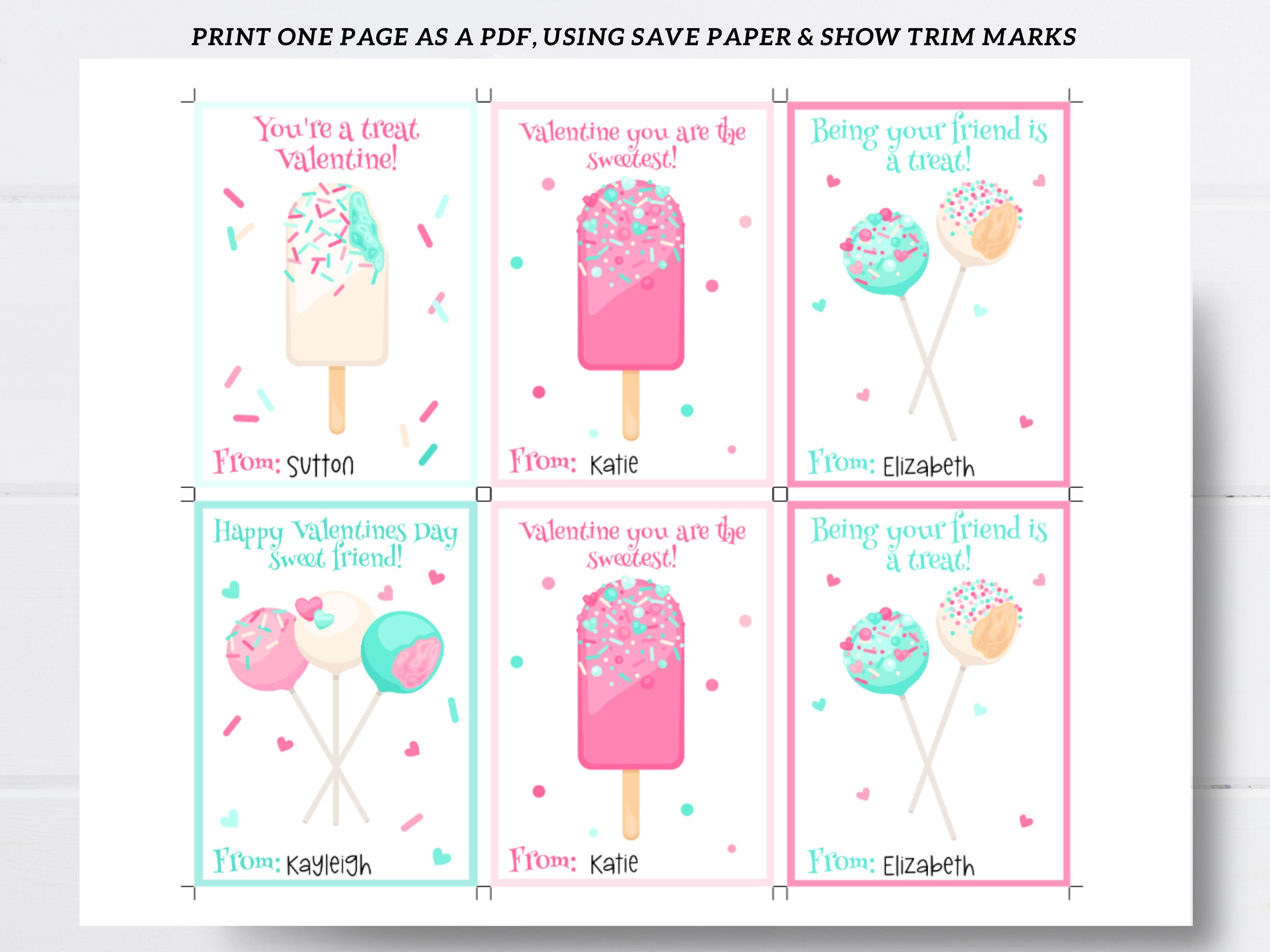 Kids Printable Valentines Day Cards, Editable Cute Cake Pops Valentines ...
