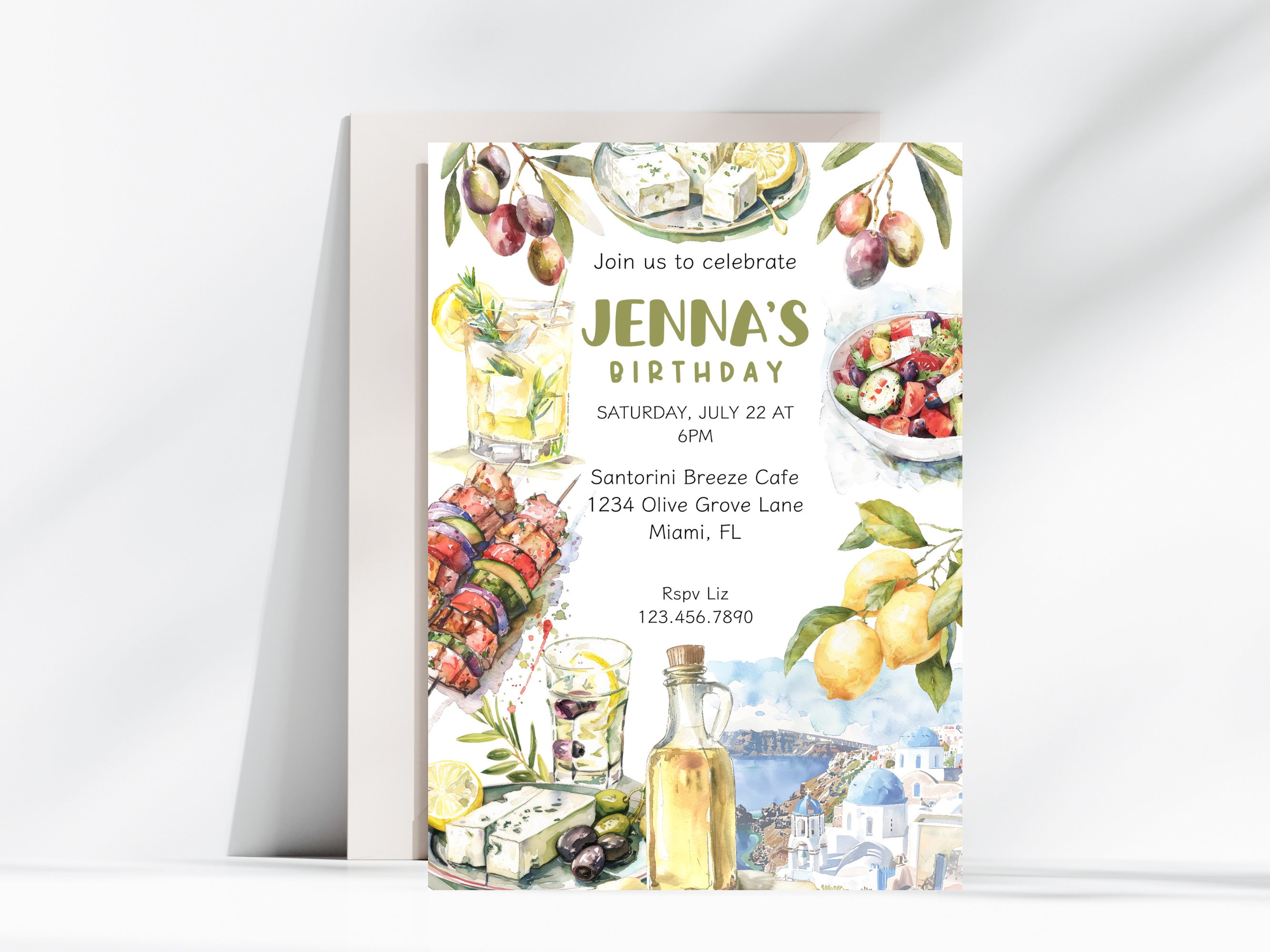 Greece Theme Dinner Party Invitation, Editable Greek Dinner Birthday ...