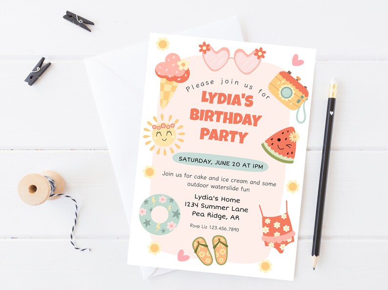 Summer Birthday Invitation, Printable Kids Outdoor Fun Invitation ...