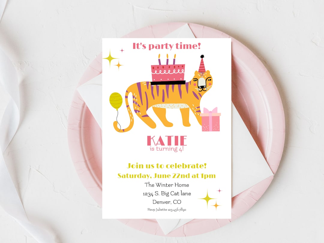 Cute Tiger Birthday Party Invitation, Editable Wild Tiger Birthday ...