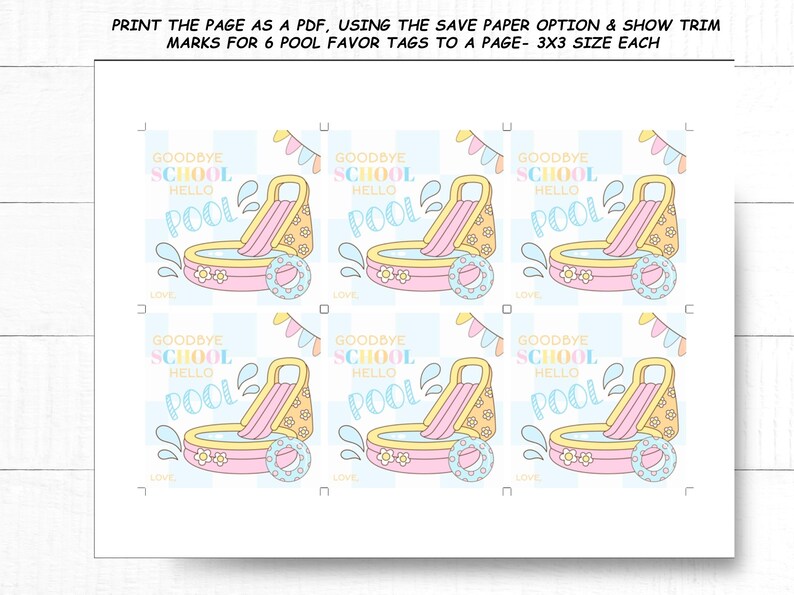 Goodbye School Hello Pool Gift Tag: Summer Party Favor (digital ...
