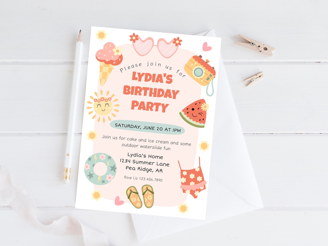 Summer Birthday Invitation, Printable Kids Outdoor Fun Invitation ...