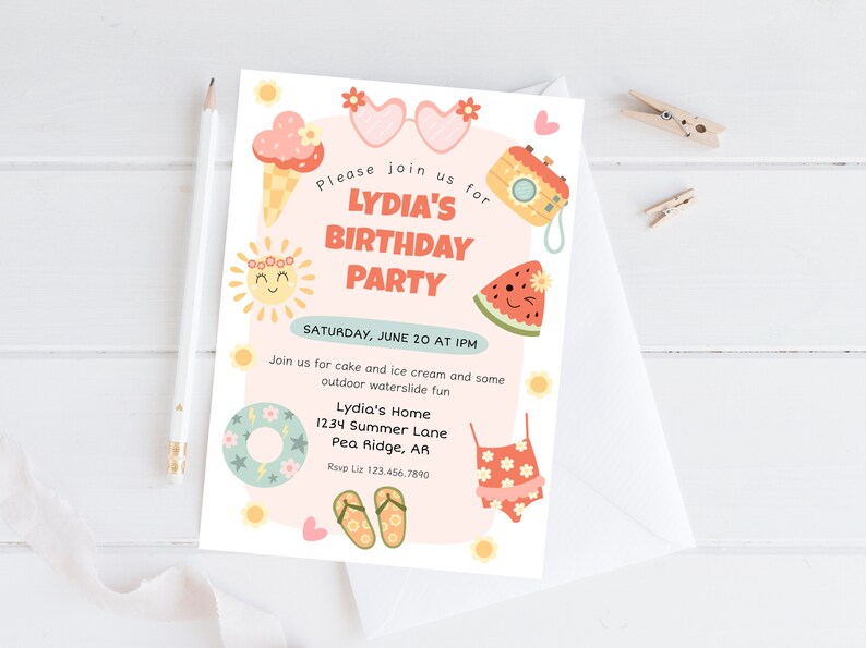 Summer Birthday Invitation, Printable Kids Outdoor Fun Invitation ...