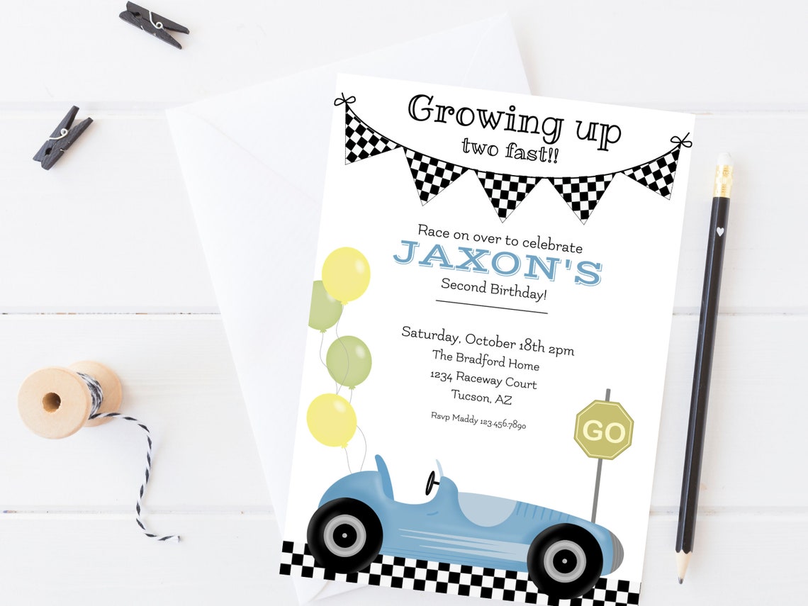 Race Car Birthday Invitation, Race Car Theme Birthday Printable ...