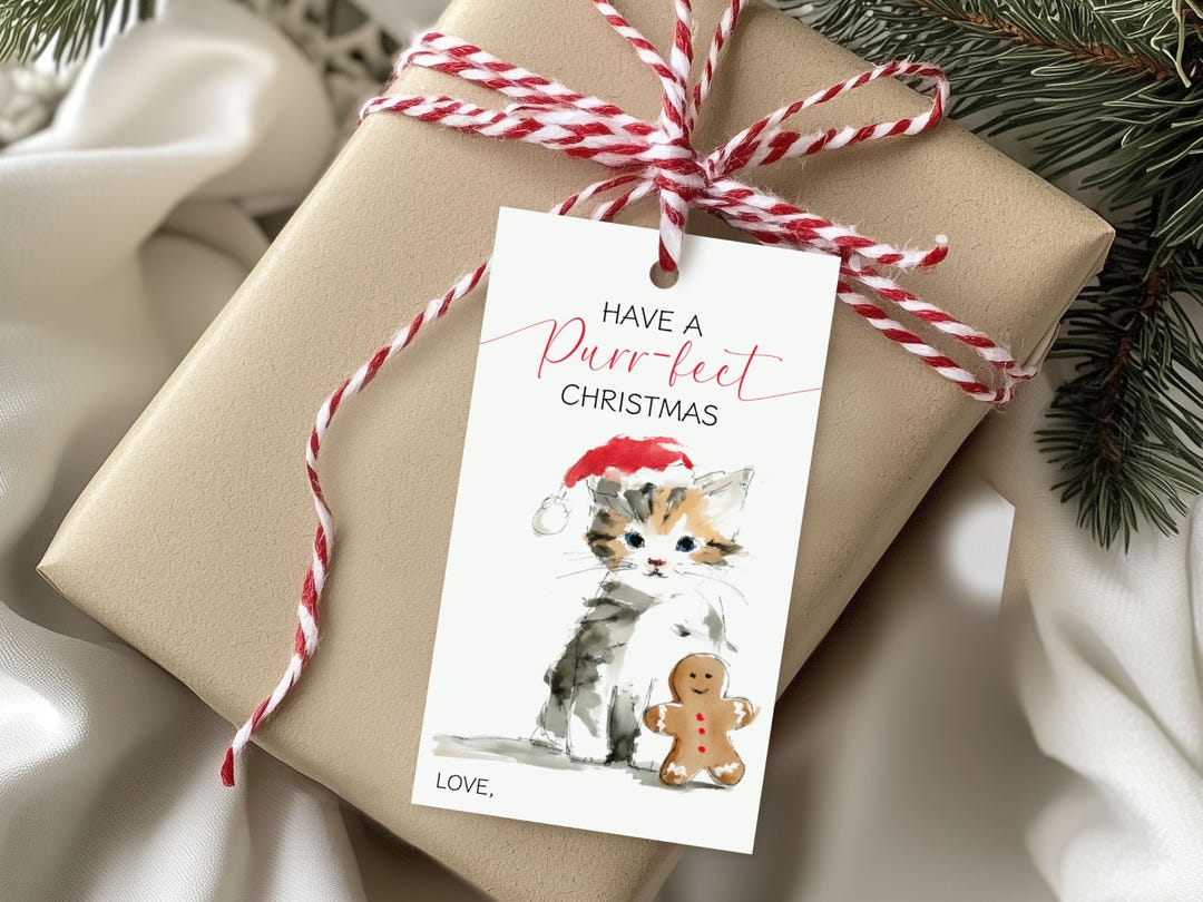 Kitty Christmas Gift Tag Printable, Cat Lover Holiday Gift Tag ...